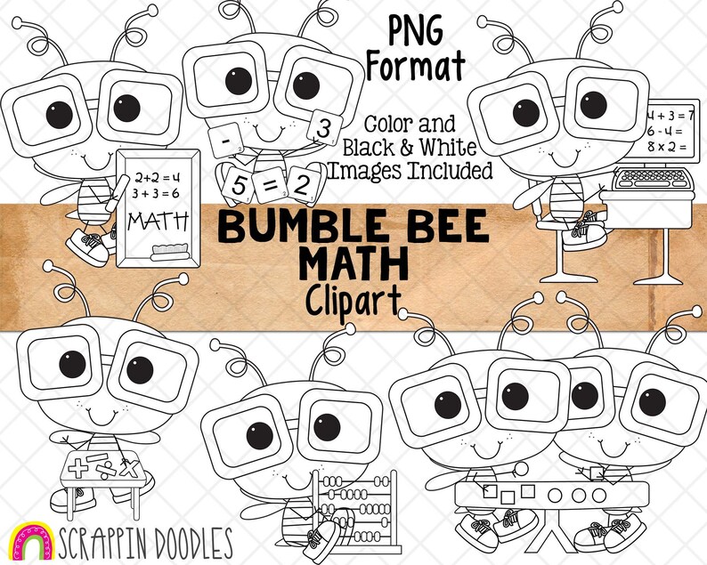 Bumble Bee Math Clipart - Commercial Use - Sublimation - Hand Drawn PNG ...