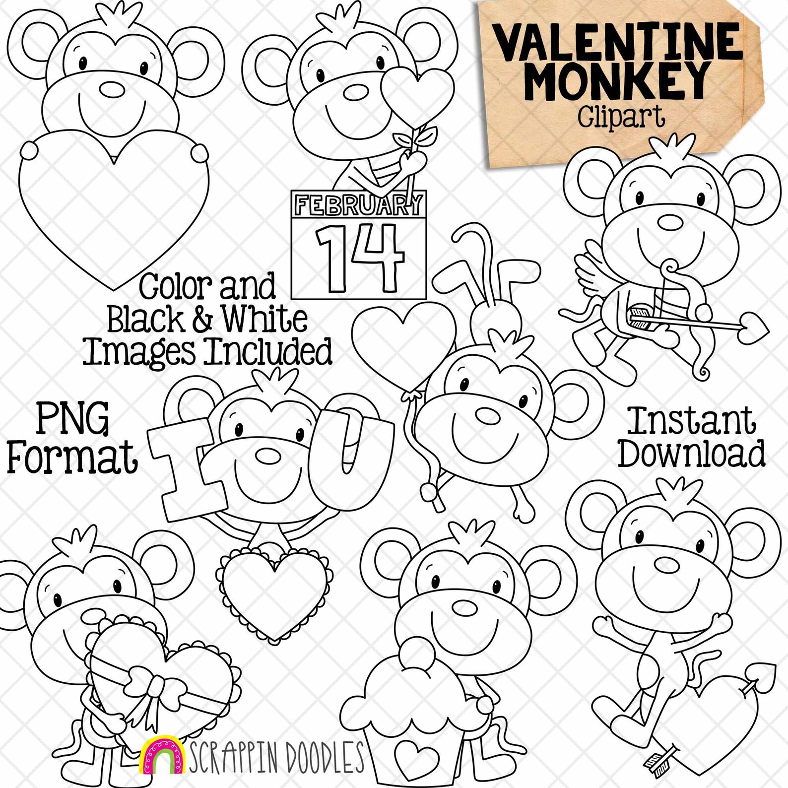 Valentine Monkey Clip Art Jungle Animals Monkeys With Valentines ...