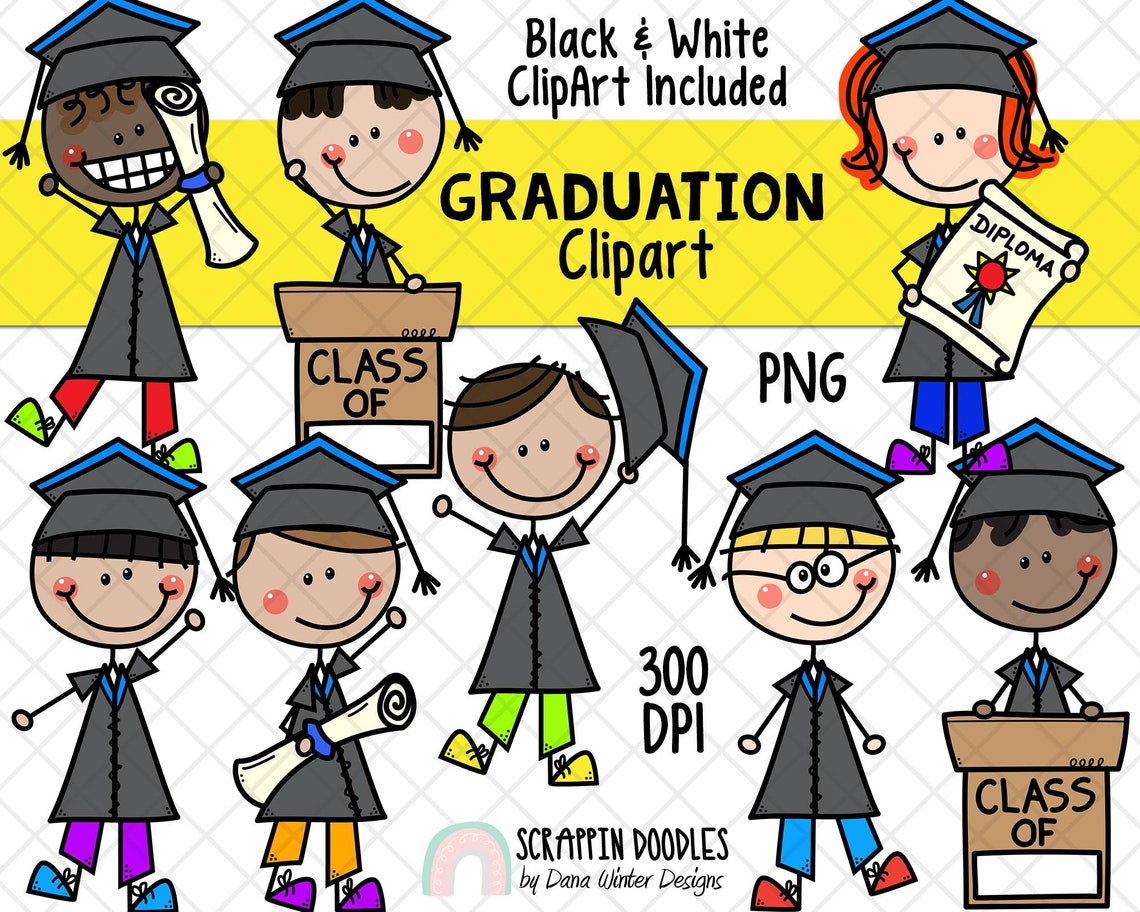 Graduation Clipart Doodle Boys Graduation School Clipart - Etsy