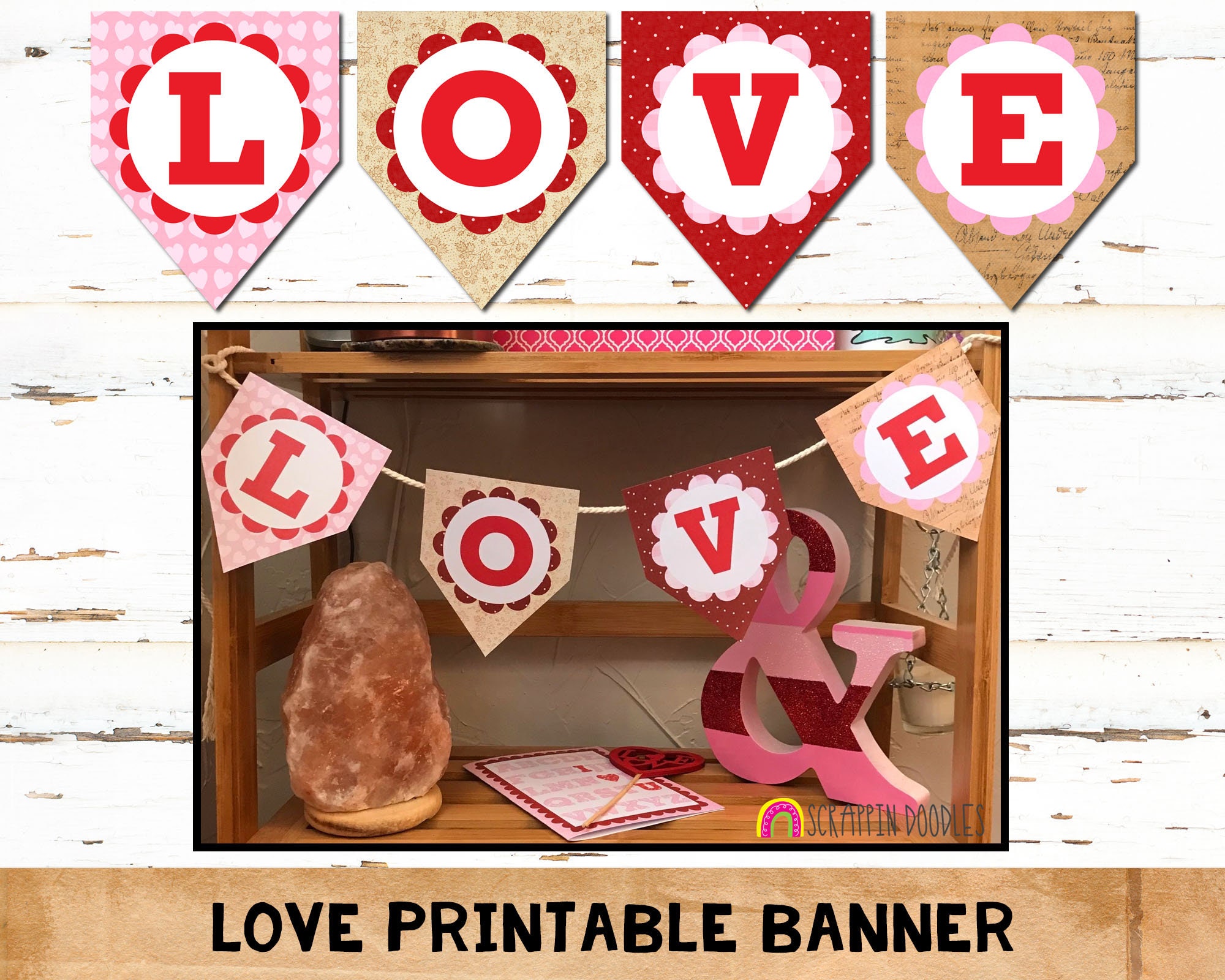 LOVE Printable Banner Valentines Day Printable Bunting Valentine Paper ...