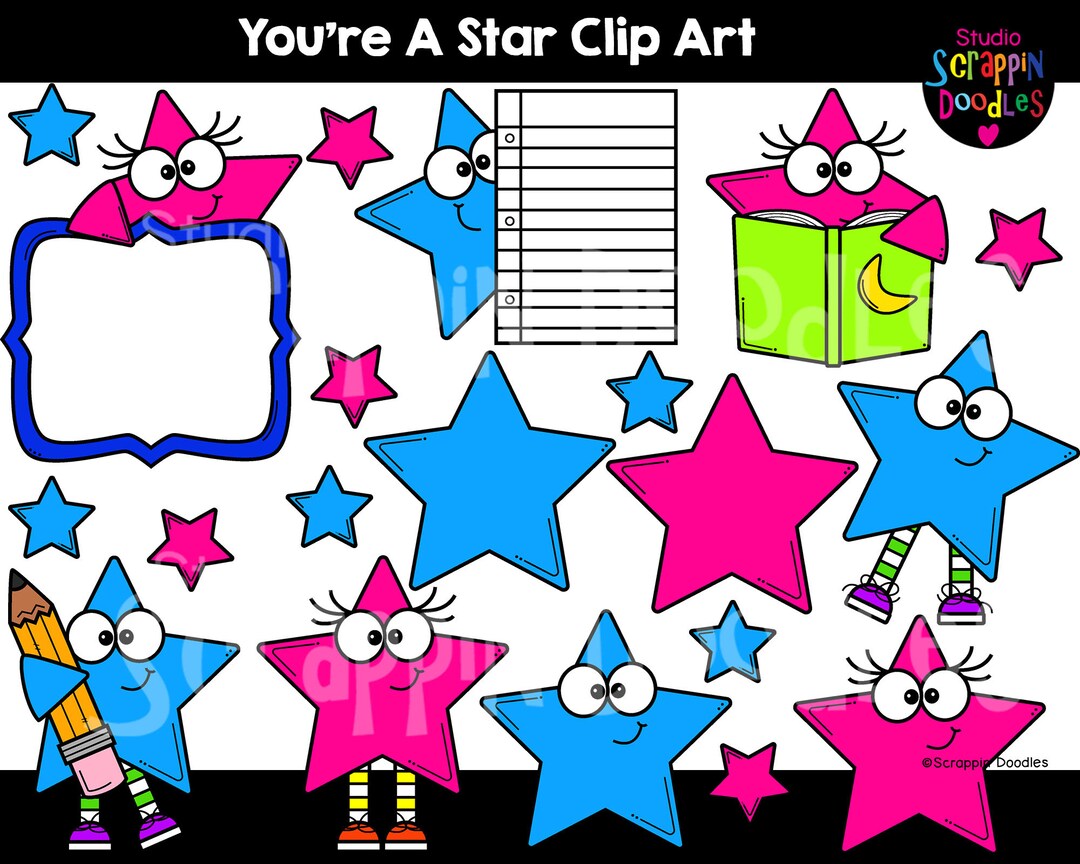 You're A Star Clip Art - Cute Pink and Blue Star Graphics - Etsy