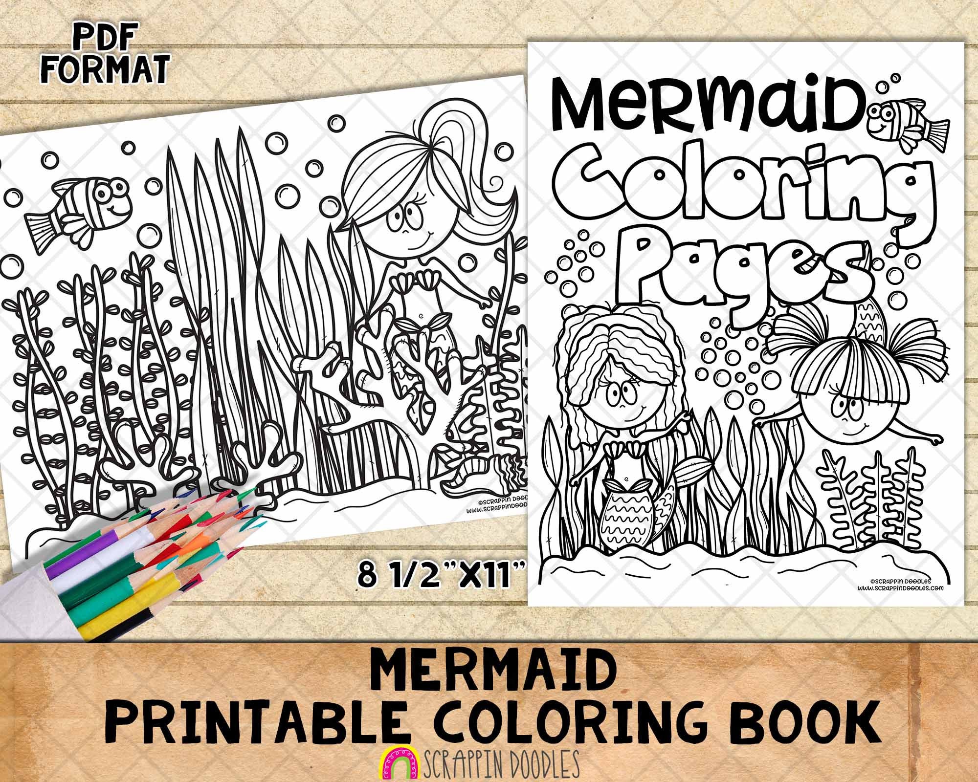 Mermaid Coloring Book Mermaid Coloring Pages Printable PDF - Etsy