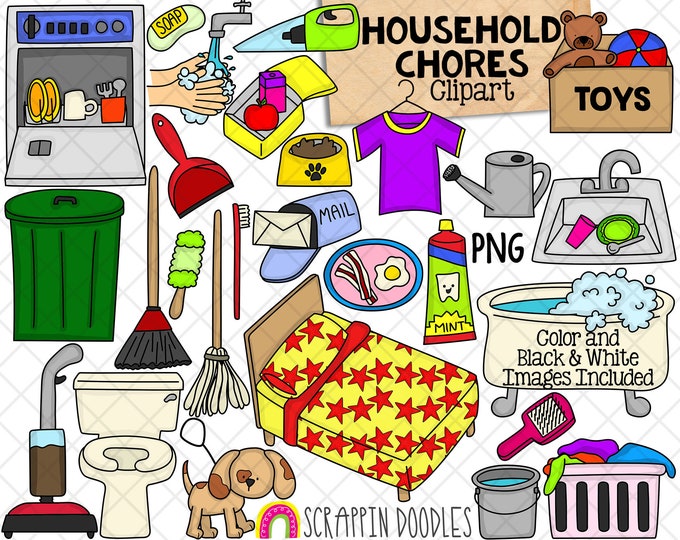 Kids Chores Icons Set - Daily Tasks, Organizer Clipart, Chore Chart ...