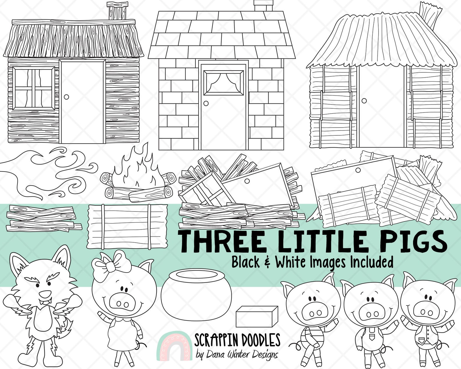 Three Little Pigs Clipart Nursery Rhyme Fairy Tale - Etsy UK