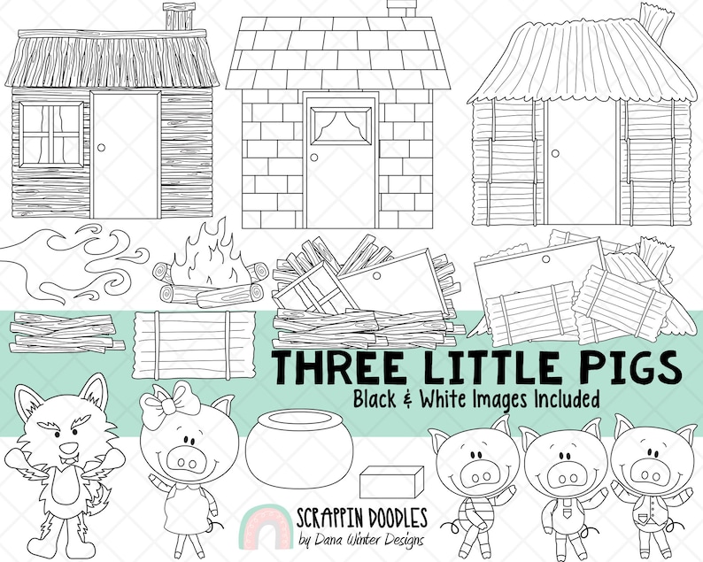 Three Little Pigs Clipart Nursery Rhyme Fairy Tale | Etsy