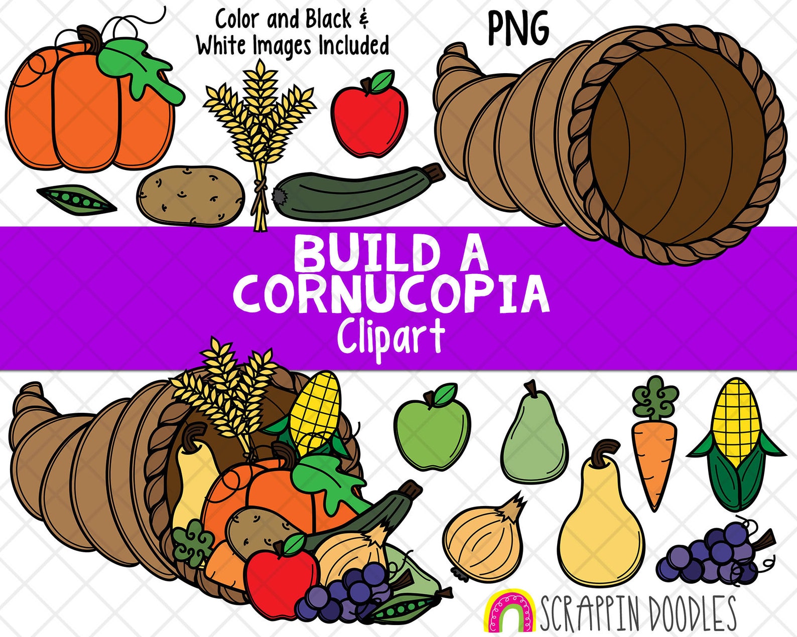 Cornucopia Clipart Build a Cornucopia Commercial Use Thanksgiving Food ...