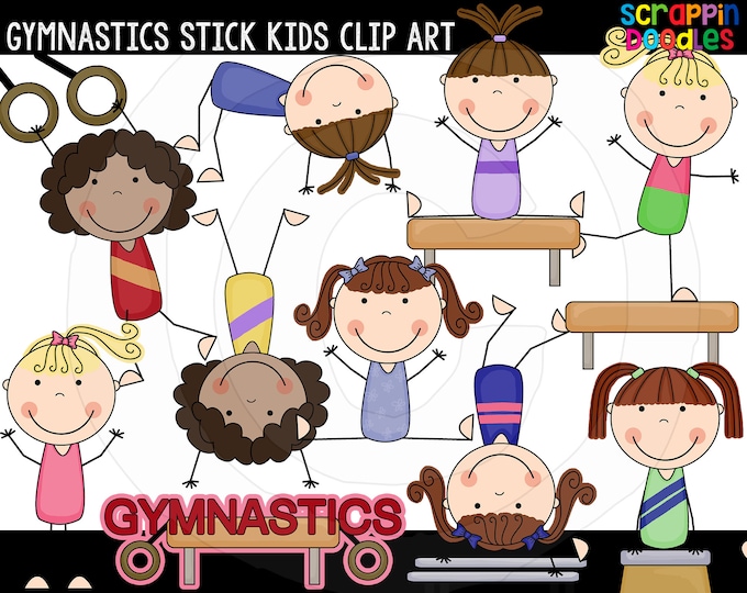 Gymnastics Stick Kids Clip Art Cute Commercial Use Gymnastic - Etsy