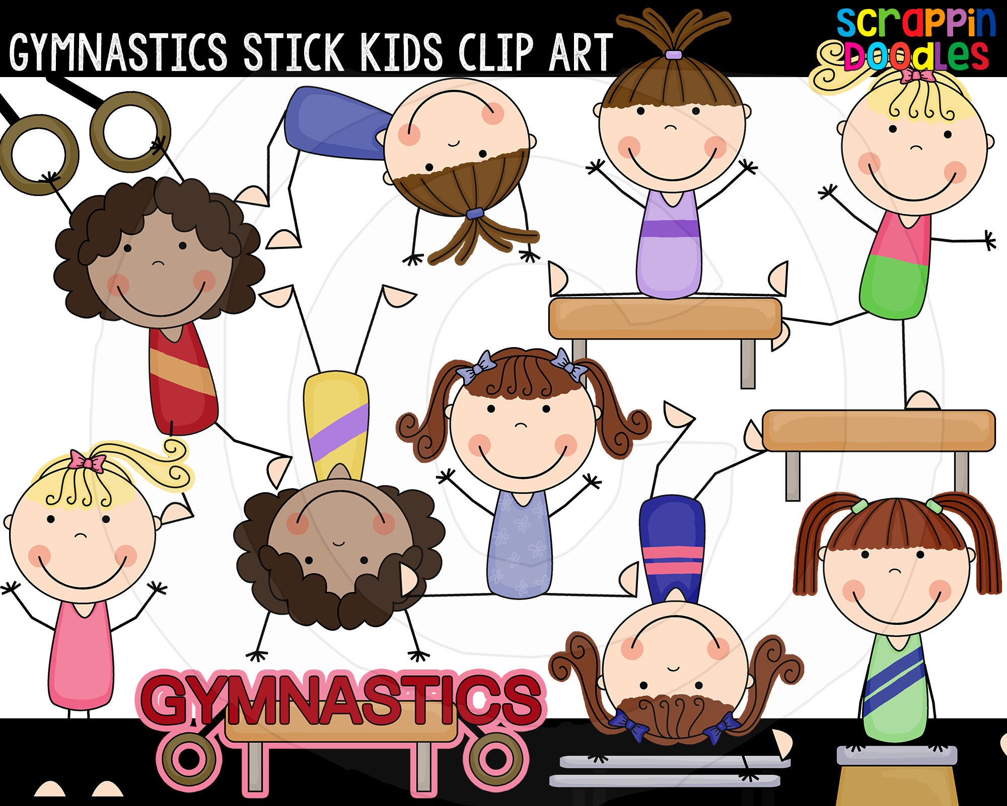 Gymnastics Stick Kids Clip Art - Cute Commercial Use Gymnastic Clipart ...
