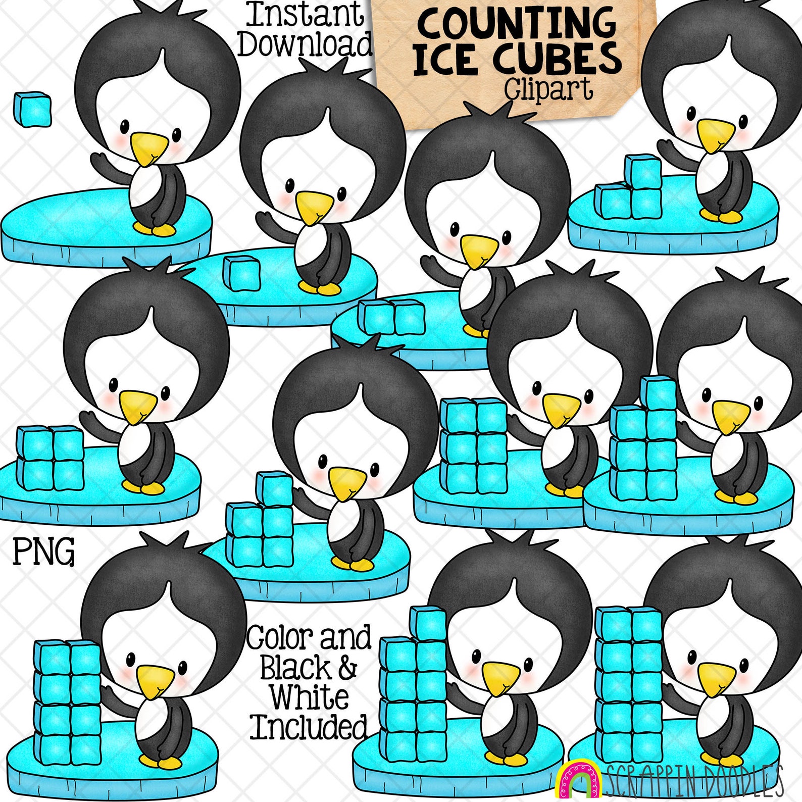 Counting Ice Blocks Clipart - Winter Penguin Ice Cube Counting ...