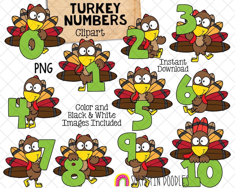 Turkey Clipart Number Turkey Clip Art Numbers Counting Turkeys Instant ...