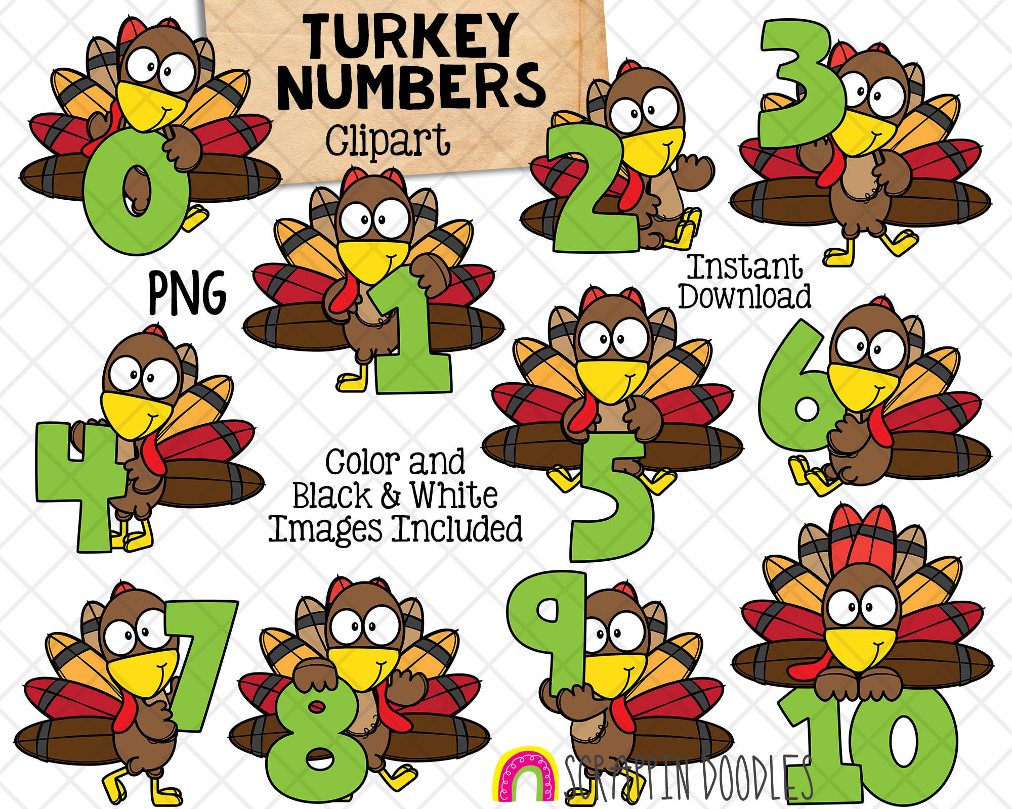 Turkey Clipart Number Turkey Clip Art Numbers Counting Turkeys Instant ...