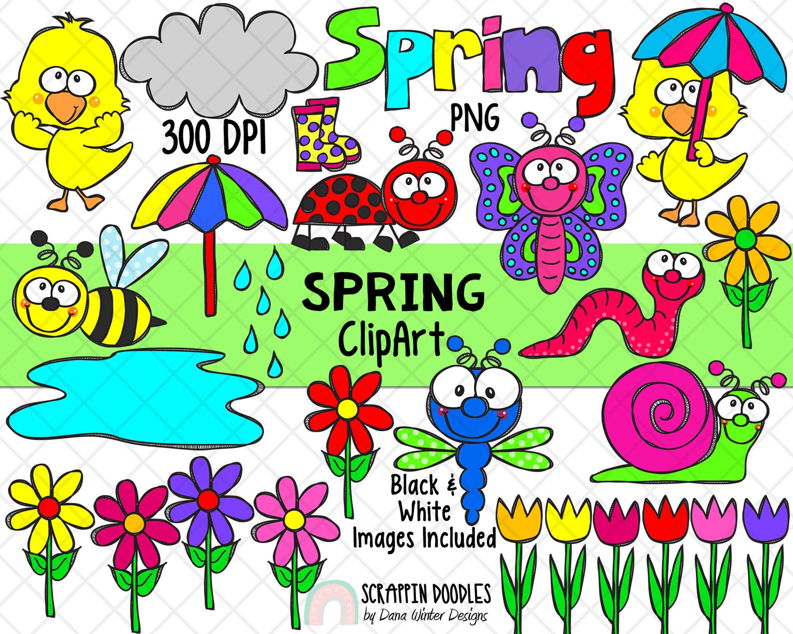 Spring Clipart Spring BUNDLE Garden Clipart Spring Flowers Hand Drawn ...