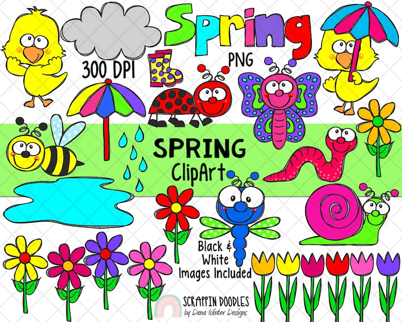Spring Clipart Spring BUNDLE Garden Clipart Spring Flowers Hand Drawn ...