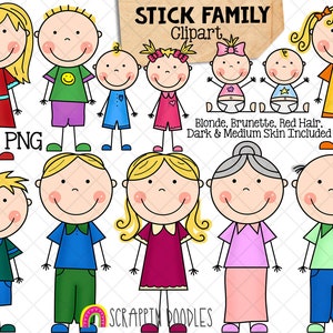 Stick Family Clip Art - Various Hair Colors - Stick Figures - Stick ...