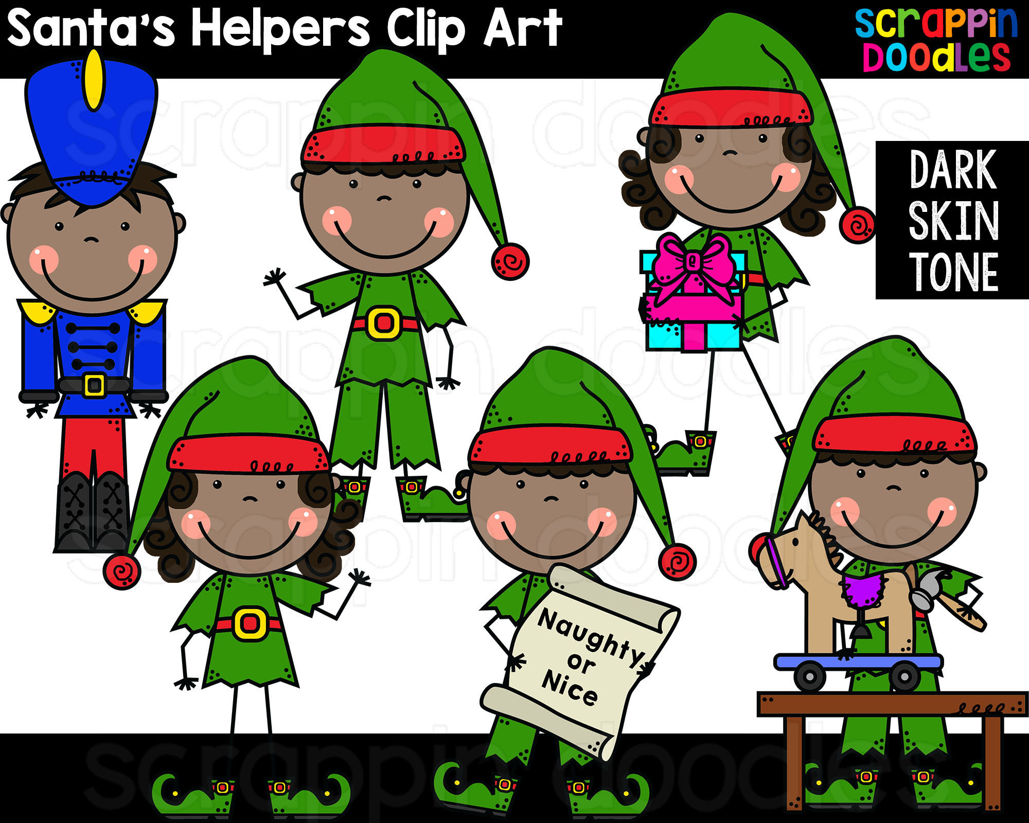 Santas Helpers Clip Art Various Hair & Skin Tones Cute - Etsy