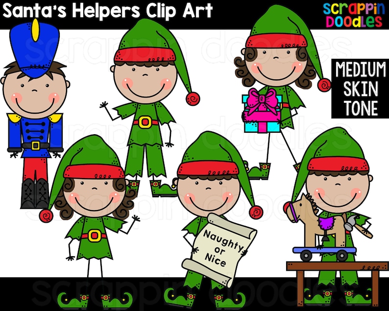 Santas Helpers Clip Art Various Hair & Skin Tones Cute - Etsy
