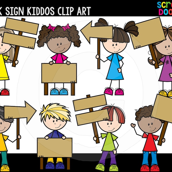 Kids With Signs Clip Art - Etsy