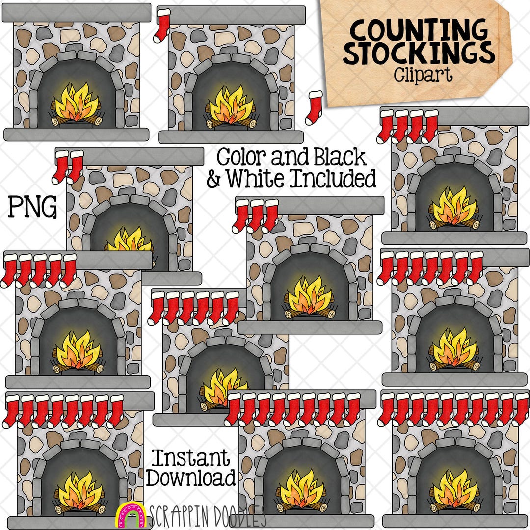 Counting Stockings Clipart - Christmas Stockings on Fireplace Mantel ...