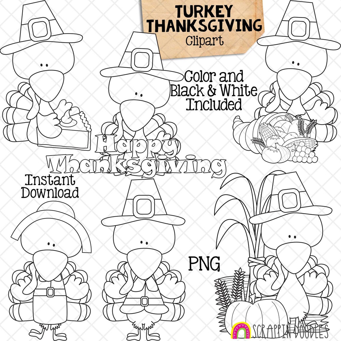 Turkey Clipart - Thanksgiving Turkeys Clip Art - Cute Pilgrim Turkeys ...