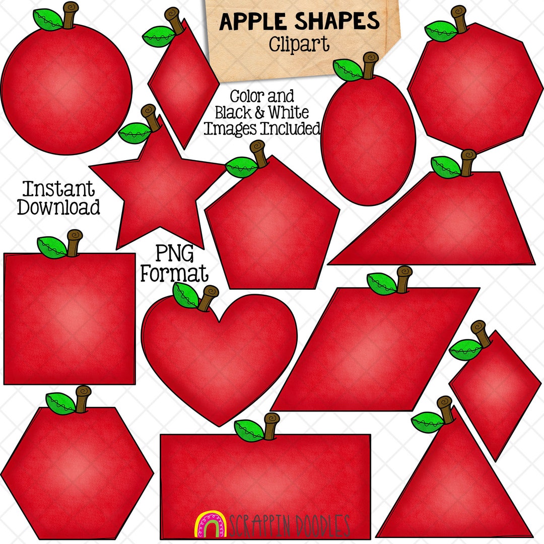 Apple Shapes Clip Art - Red Apples in Different 2D Shapes - Commercial ...