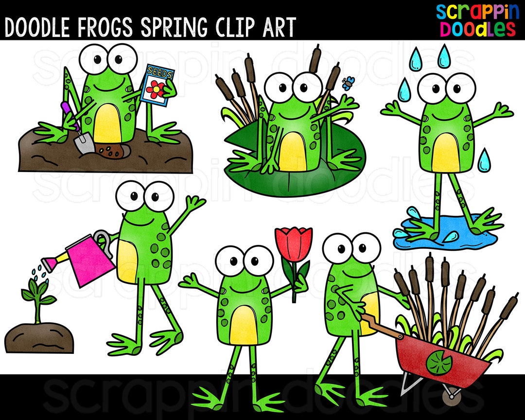 Doodle Frogs Spring Clip Art - Cute Frog Graphics - Seasonal Frogs ...