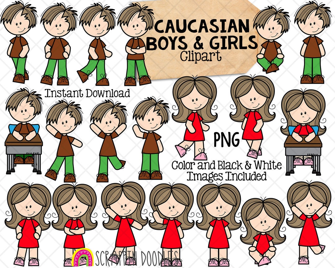 Caucasian Boys and Girls Kids Clipart - Multi Cultural Children Posing ...