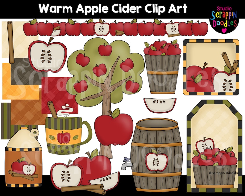 Warm Apple Cider Clip Art - Autum Apple Picking Cider Making Graphics ...