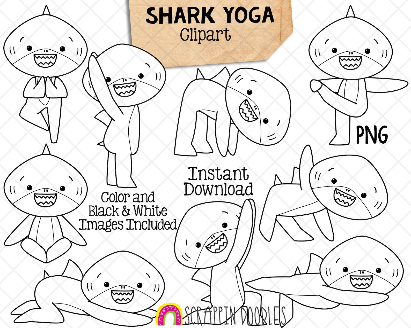Shark Yoga Clip Art - Stretching Clipart - Sharks Doing Yoga Poses ...