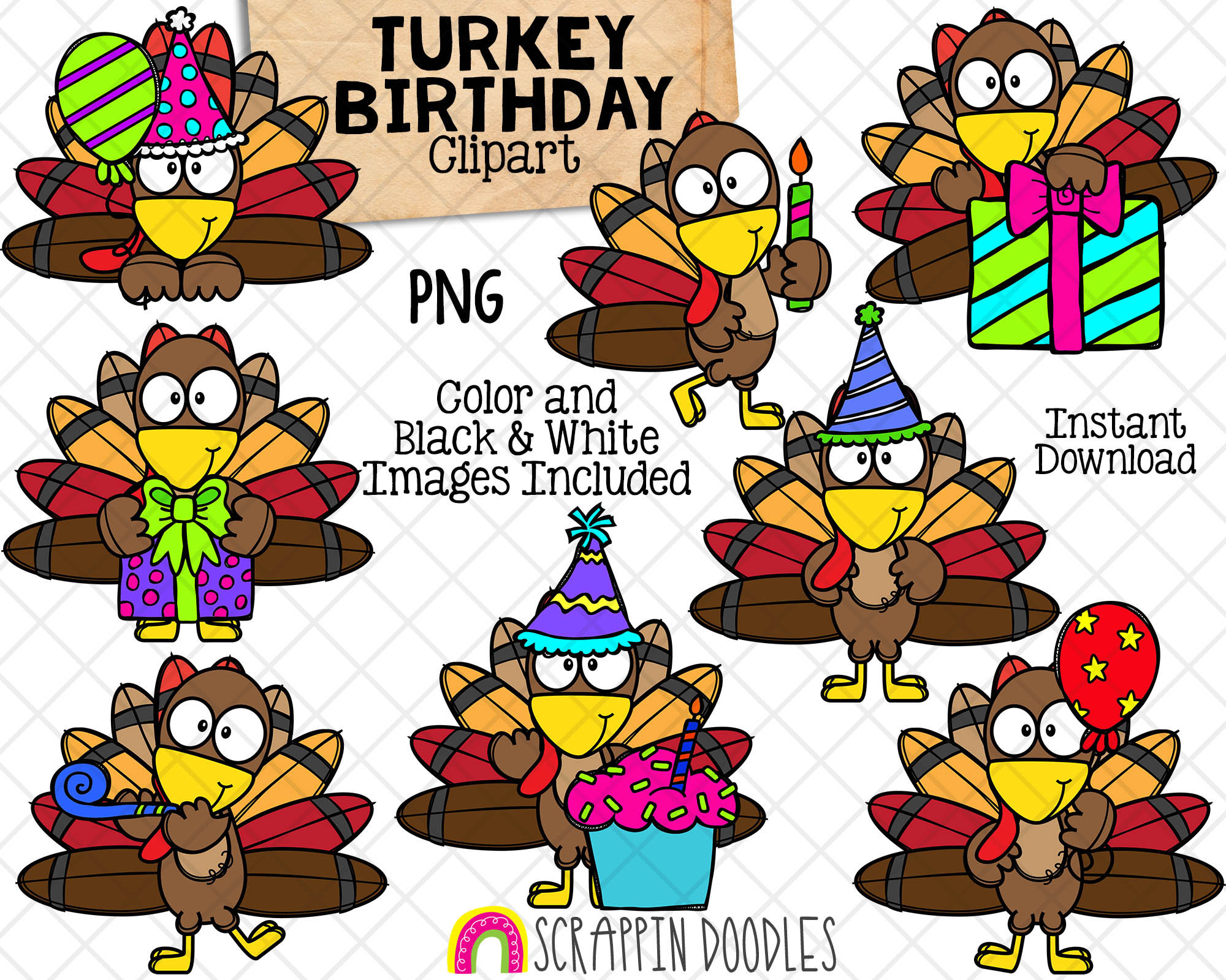 Turkey Clipart Birthday Party Clipart Party Turkey PNG Commercial Use ...