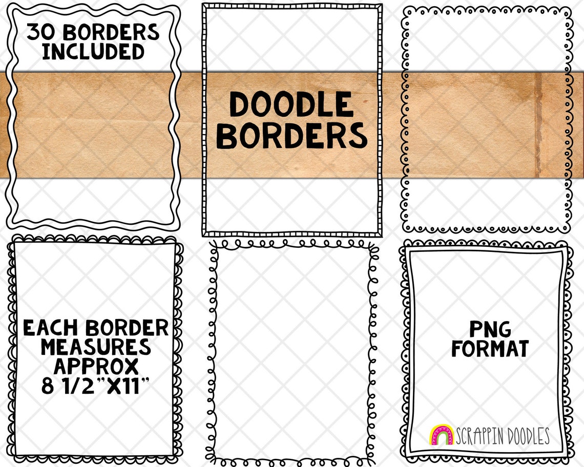 Doodle Borders Clipart Hand Drawn Frames Cover Page | Etsy