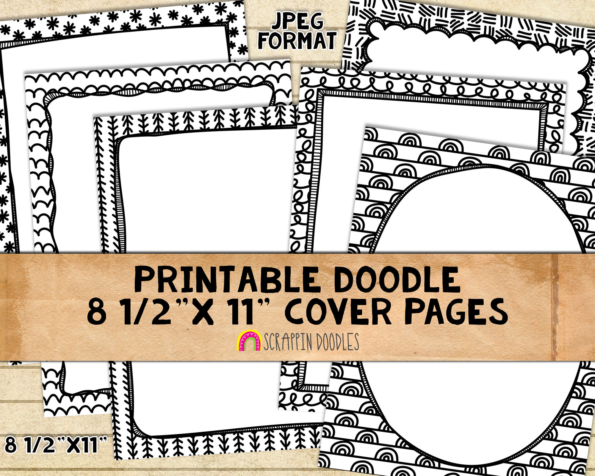 Doodle Cover Pages Hand Doodled 8 1/2 X 11 Ready to Print Black & White ...