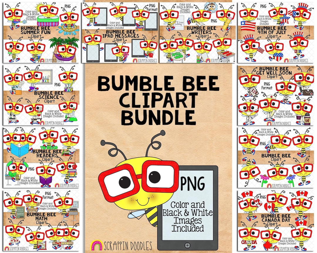 Bumble Bee Clipart Bundle - Commercial Use - Sublimation - Hand Drawn ...