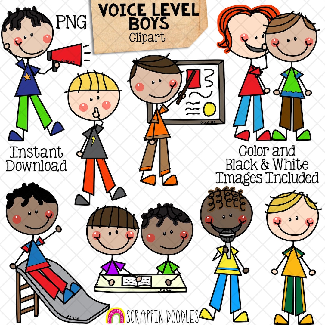 Voice Levels Clip Art - Doodle Kids Boys Stick Figure Graphics - Voice ...