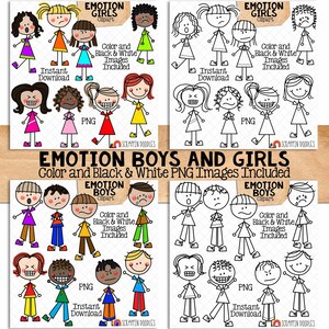 Doodle Kids Clipart Bundle 6 Doodle Boy and Girl Bundle Communication ...