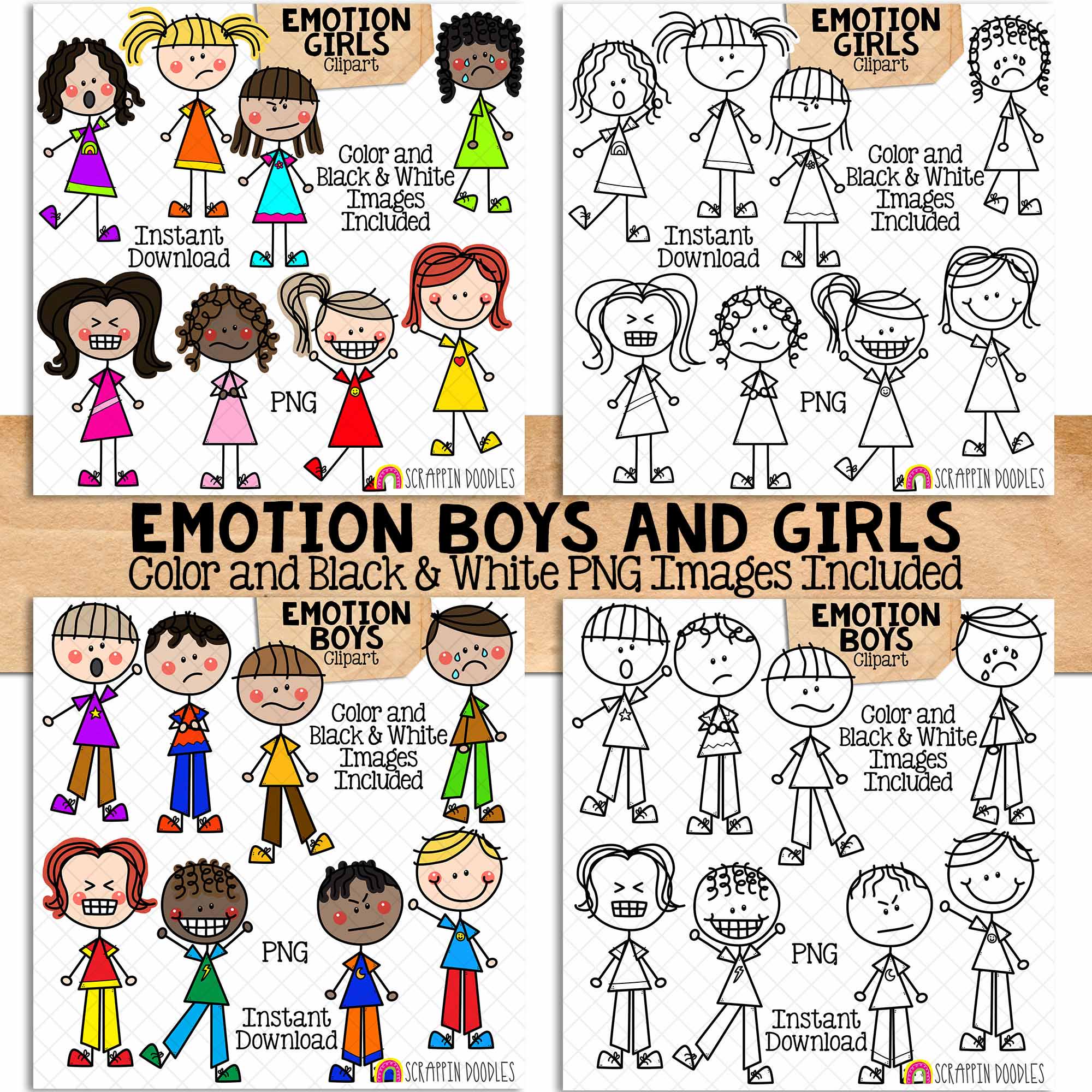 Doodle Kids Clipart Bundle 6 - Doodle Boy and Girl Bundle ...