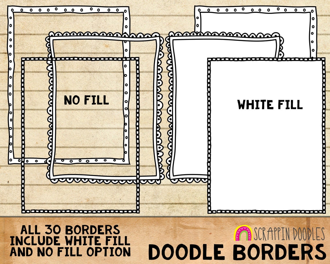 Doodle Borders Clipart Hand Drawn Frames Cover Page | Etsy