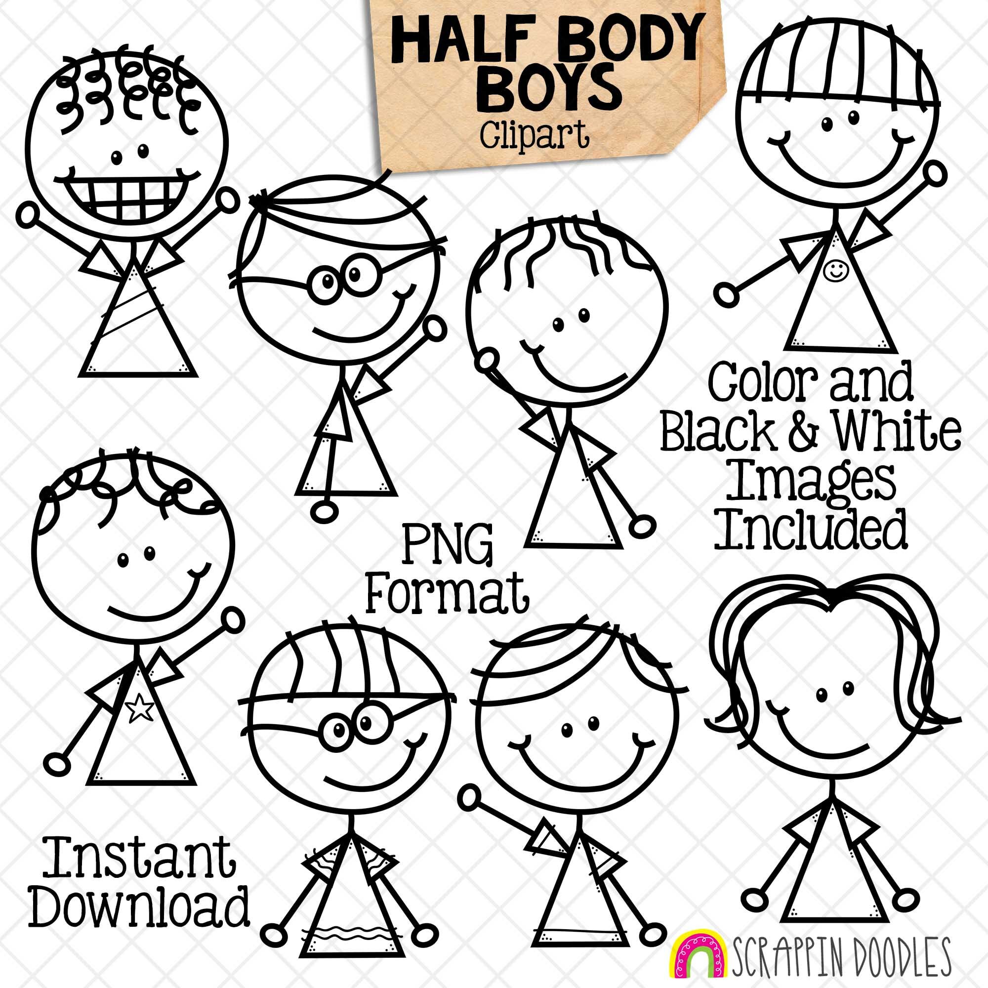 Half Body Clipart - Boys Clipart - Upper Body Boy Clipart - Hand Drawn ...