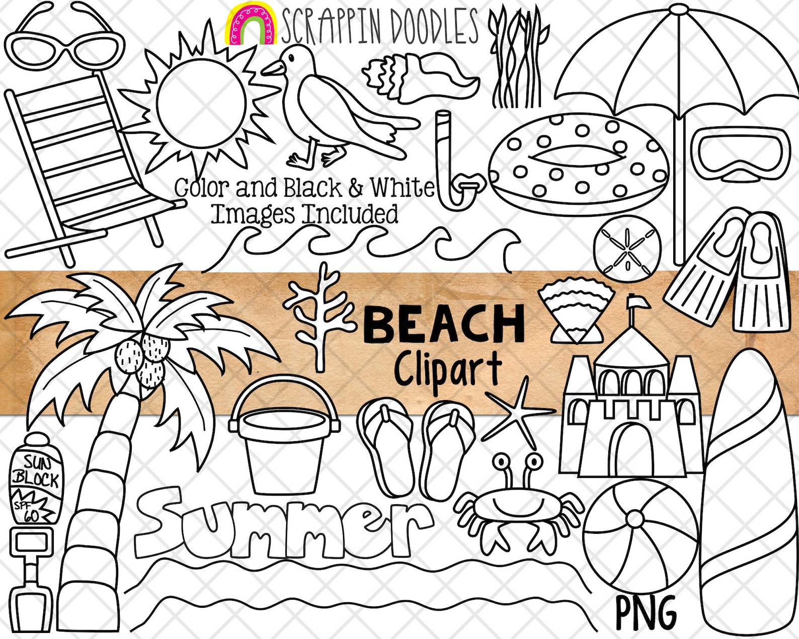 Beach Clipart Sandcastle Summer Sea Clip Art Palm Tree Surf Board Beach ...