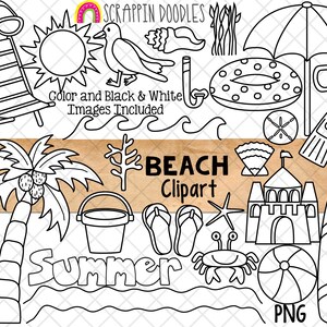 Beach Clipart - Sandcastle - Summer Sea Clip Art - Palm Tree - Surf ...