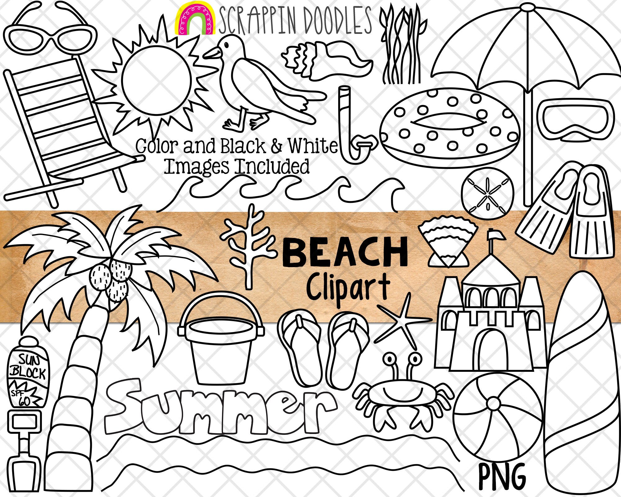 Beach Clipart Sandcastle Summer Sea Clip Art Palm Tree Surf Board Beach ...
