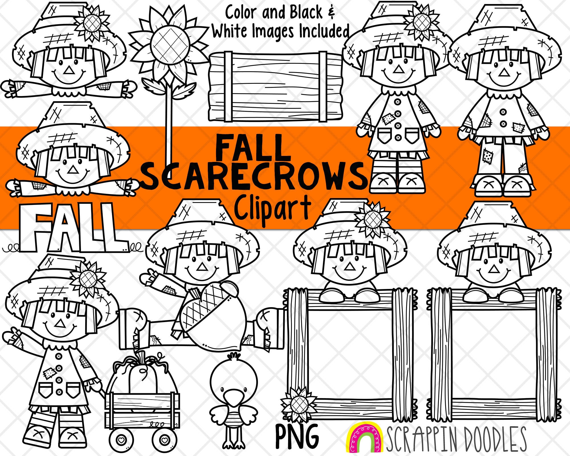 Fall Scarecrows Clipart Commercial Use Scarecrow Clipart - Etsy