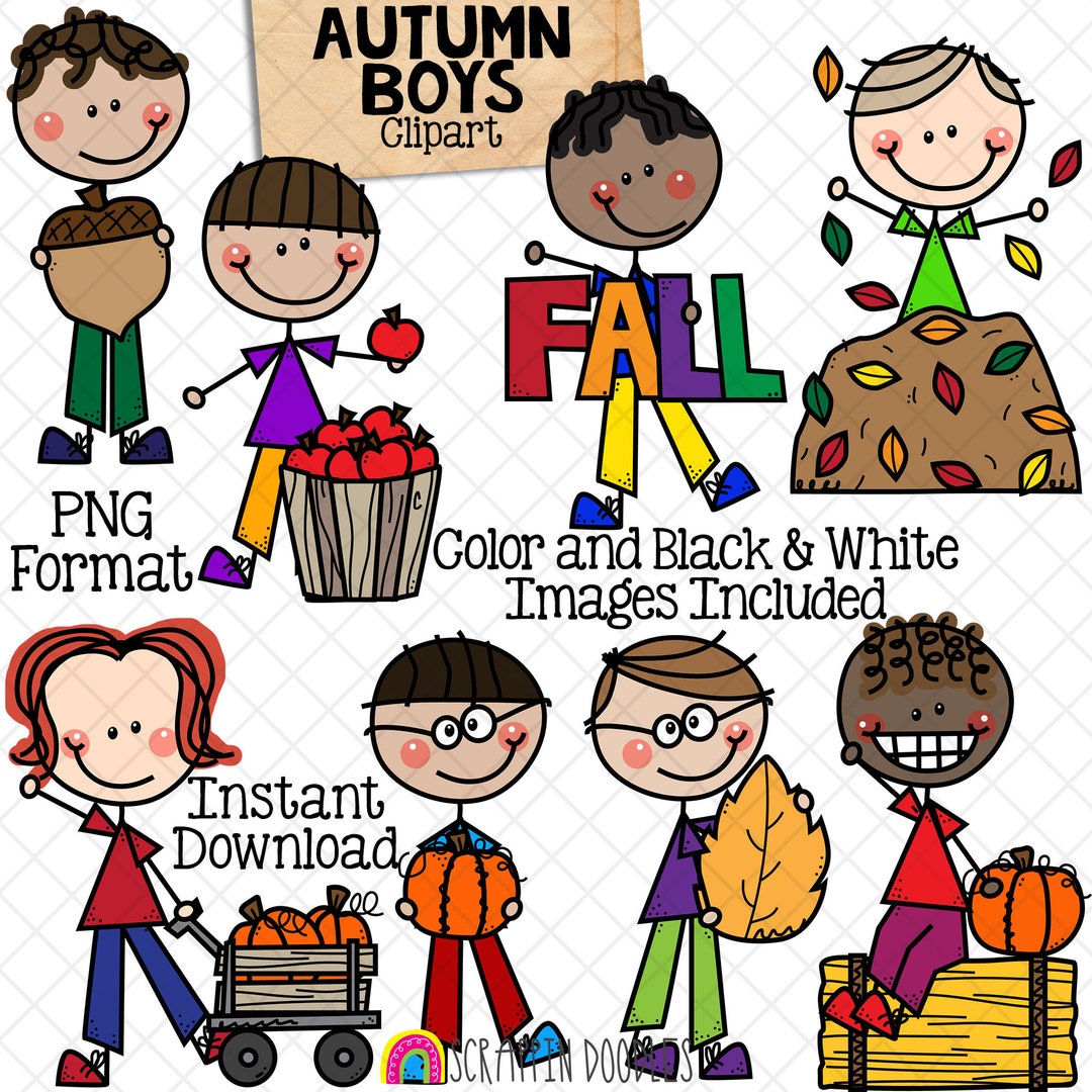 Autumn Clipart - Doodle Boys Fall Fun Clip Art - Fall Farm - Hand Drawn ...