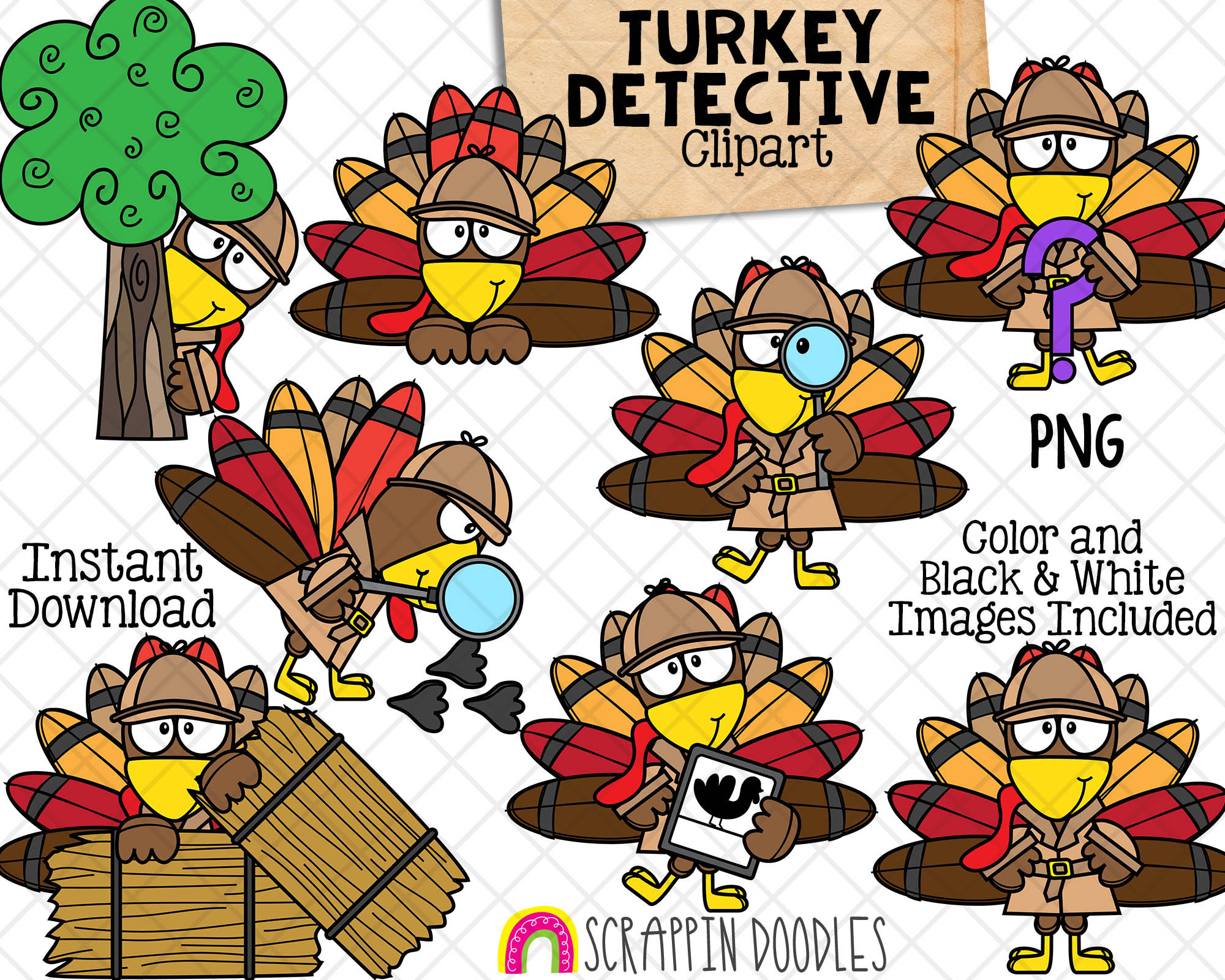 Turkey Clipart Detective Clip Art Thanksgiving Turkey Spy Commercial ...
