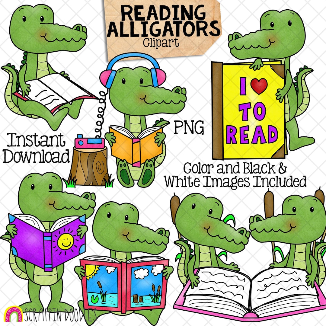 Alligator Clipart - Alligators Reading Books Graphics - School ...