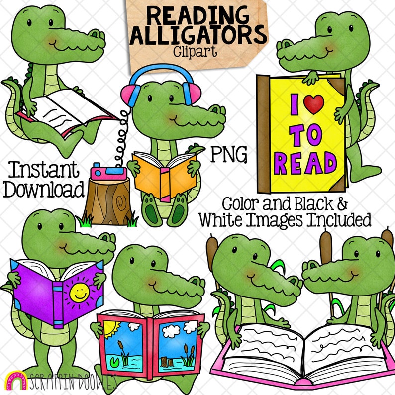 Alligator Clipart - Alligators Reading Books Graphics - School ...
