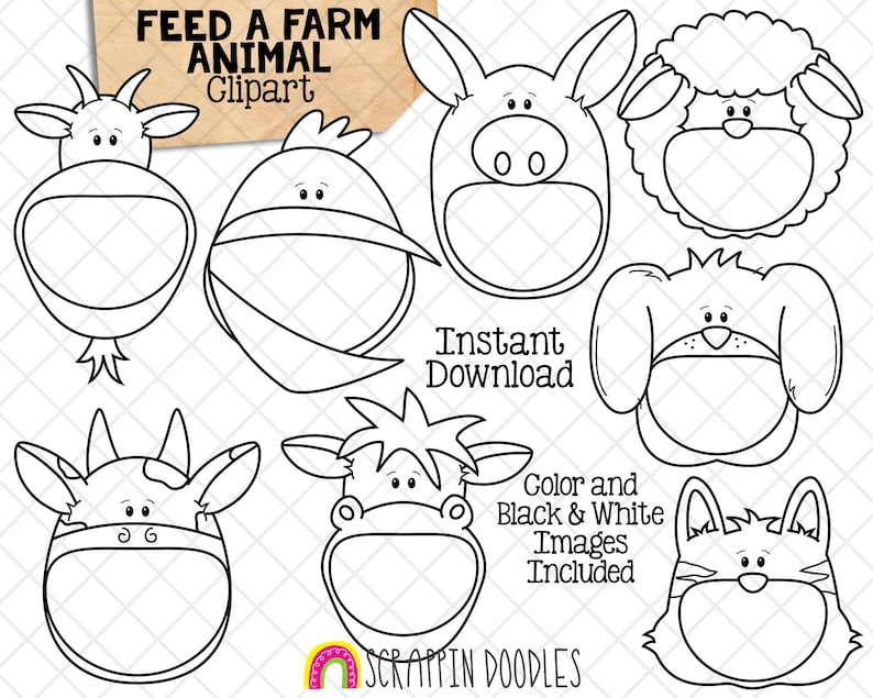 Feed A Farm Animal Clipart - Feeding Open Mouth Animals - Goat - Cow ...