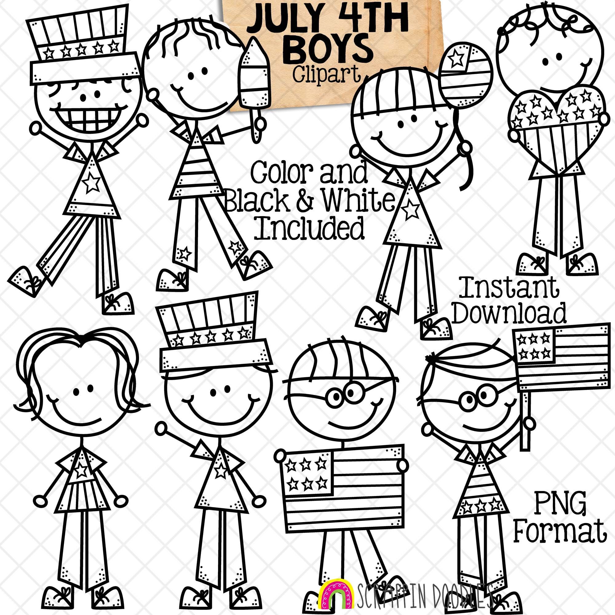 July 4th Clipart - Independence Day Doodle Boys - USA Graphics - Forth ...