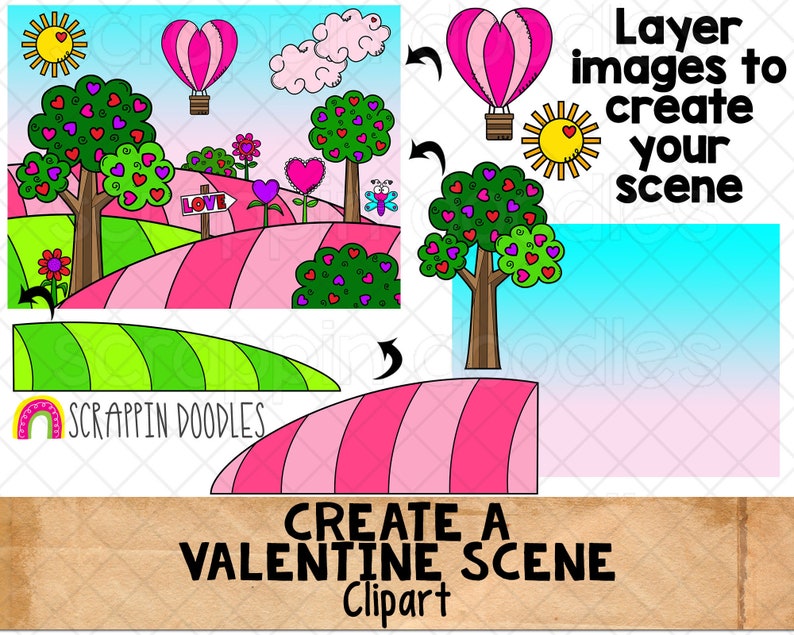 Valentine Scene Clip Art Scene Creator Valentine | Etsy