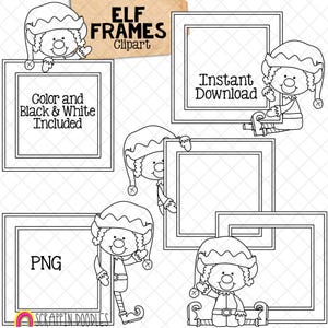 Elf Frames Clip Art - Christmas Elves Posing - Standing - Sitting ...