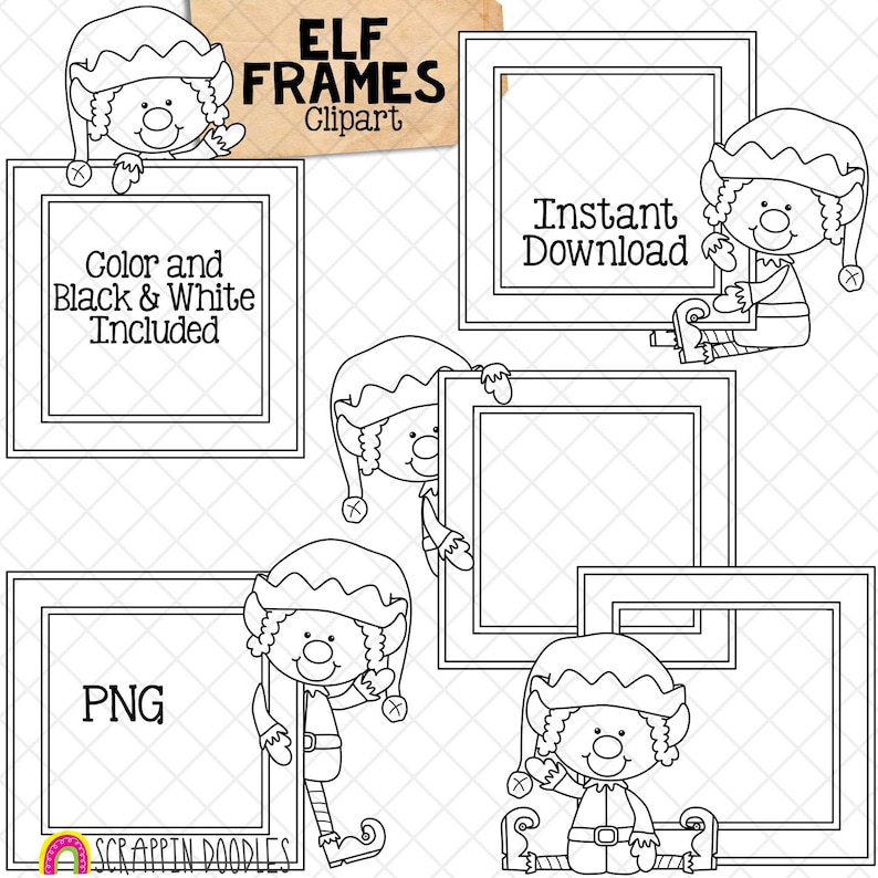 Elf Frames Clip Art - Christmas Elves Posing - Standing - Sitting ...